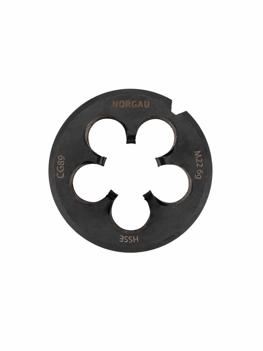 Плашка М22х2.5 мм по нержавеющим и жаропрочным сплавам NORGAU Industrial метрическая, для резьбы 60, по DIN223, HSS-Е/VAP (Co 5%), диаметр 55 мм