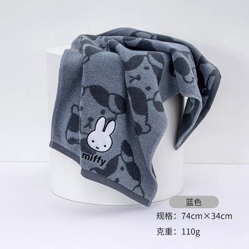 Полотенце KING SHORE из чистого хлопка Miffy коллаборация домашнее утолщенное 74x34 см быстросохнущее Цвет：СинийРазмер