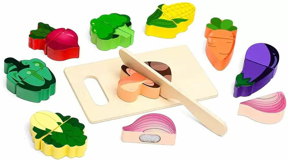 Набор игровых продуктов КНР Овощная нарезка, деревянные, на липучках