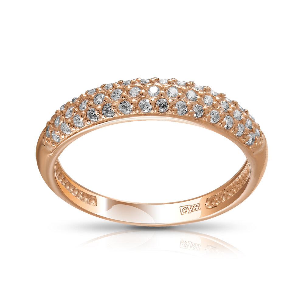 Кольцо на фалангу, красное золото, 585 проба, зернь, фианит