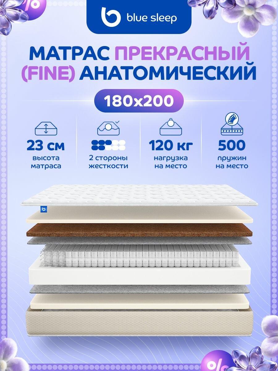 Blue Sleep Матрас 180х200 ортопедический пружинный анатомический Прекрасный, 22 см