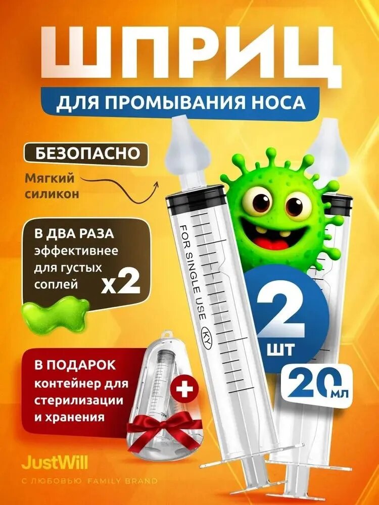 Шприц для промывания носа от соплей для детей и взрослых, аспиратор для очистки носовой полости при насморке