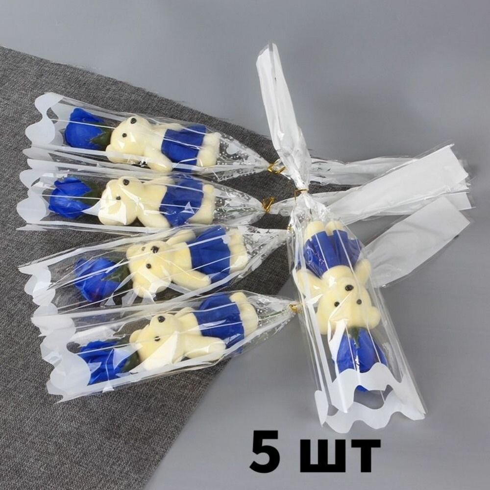 Букет из 1 мыльных роз с и мишкой. Подарочный набор для девушки