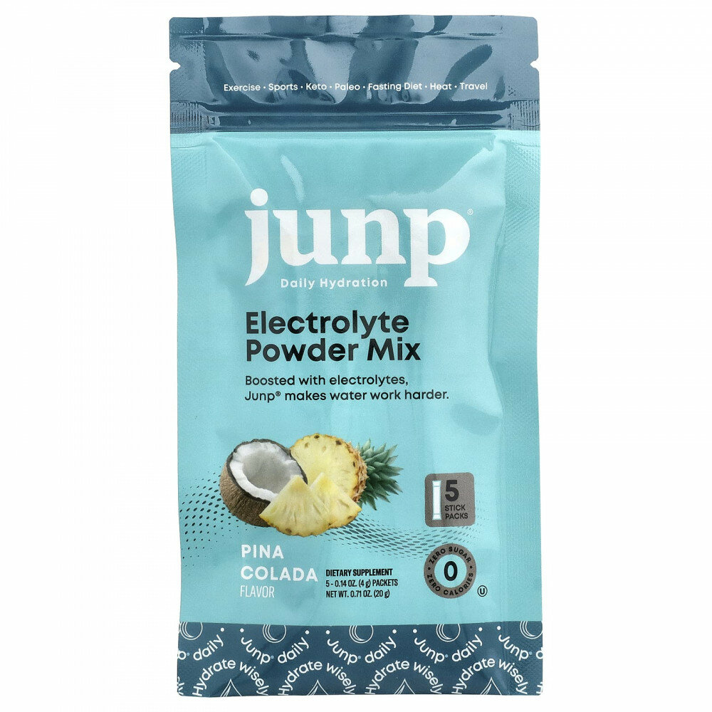 JUNP Hydration, электролитная порошковая смесь, «Пина колада», 5 пакетиков по 4 г (0,14 унции)