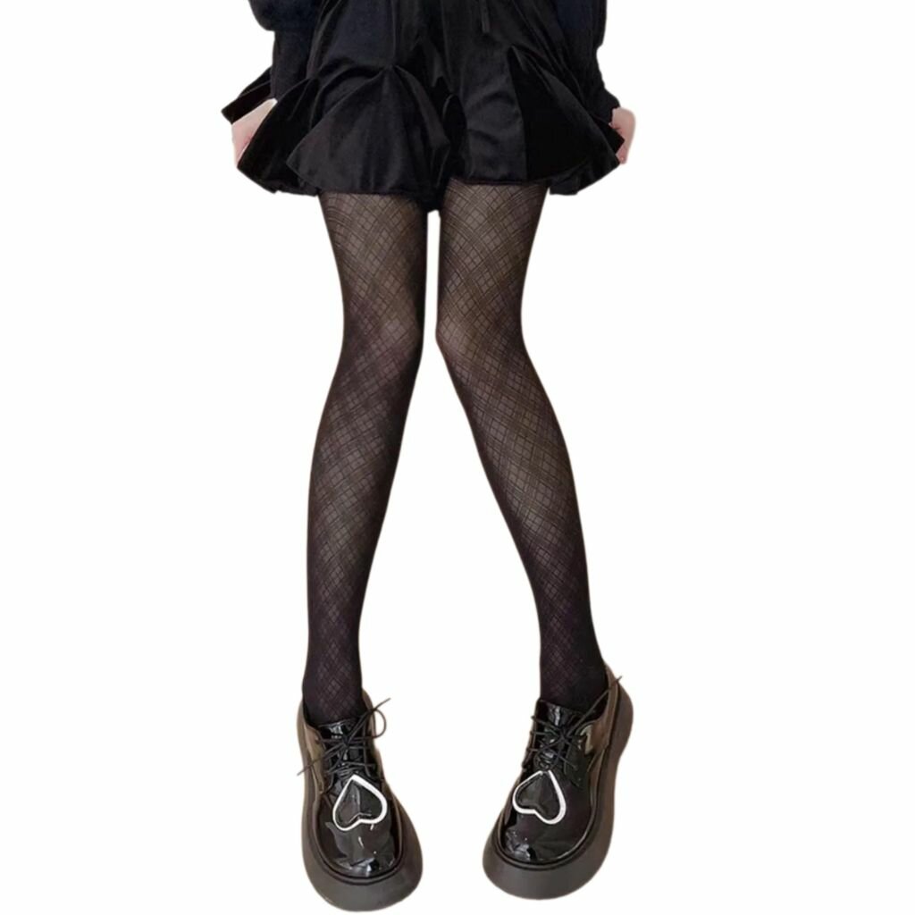 Чулки в японскую клетку с бриллиантами-820 черный