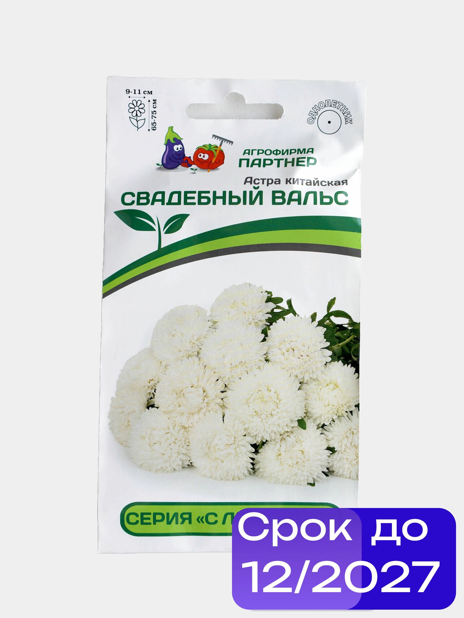 Семена Партнер Астра Китайская "Свадебный Вальс", Махровая, Белая