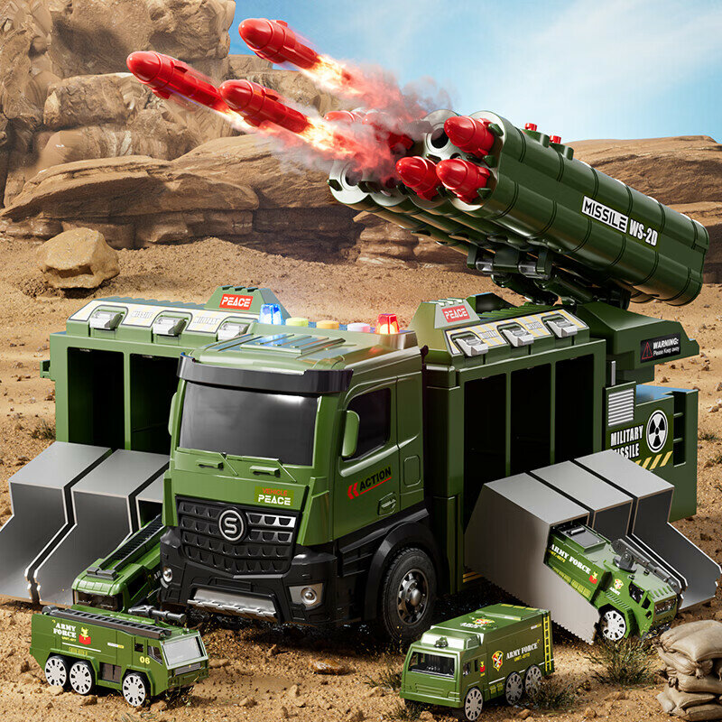 Детский военный пусковой аппарат для ракет с 4 металлическими машинами и 8 ракетами для детей 3-6 лет Цвет：Военная