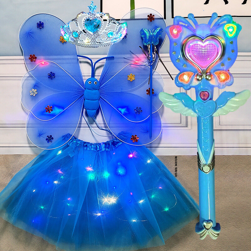 Крылья ангела-бабочки, светящийся аксессуар для спины девочки, детская волшебная палочка феи, игрушечный реквизит феи, волшебная палочка принцессы.