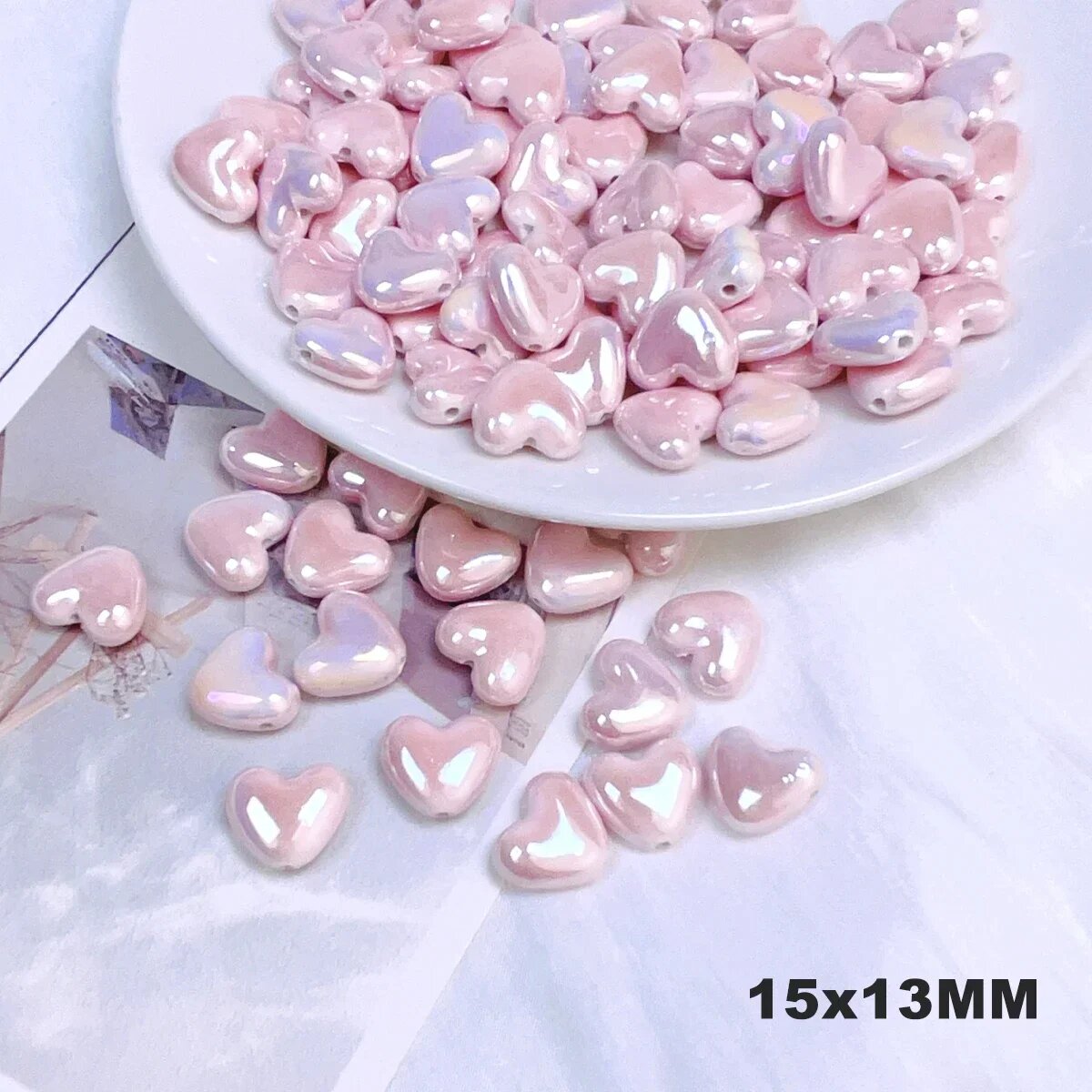 Розовые бусины-сердечки 15x13 мм, Цвет: 6
