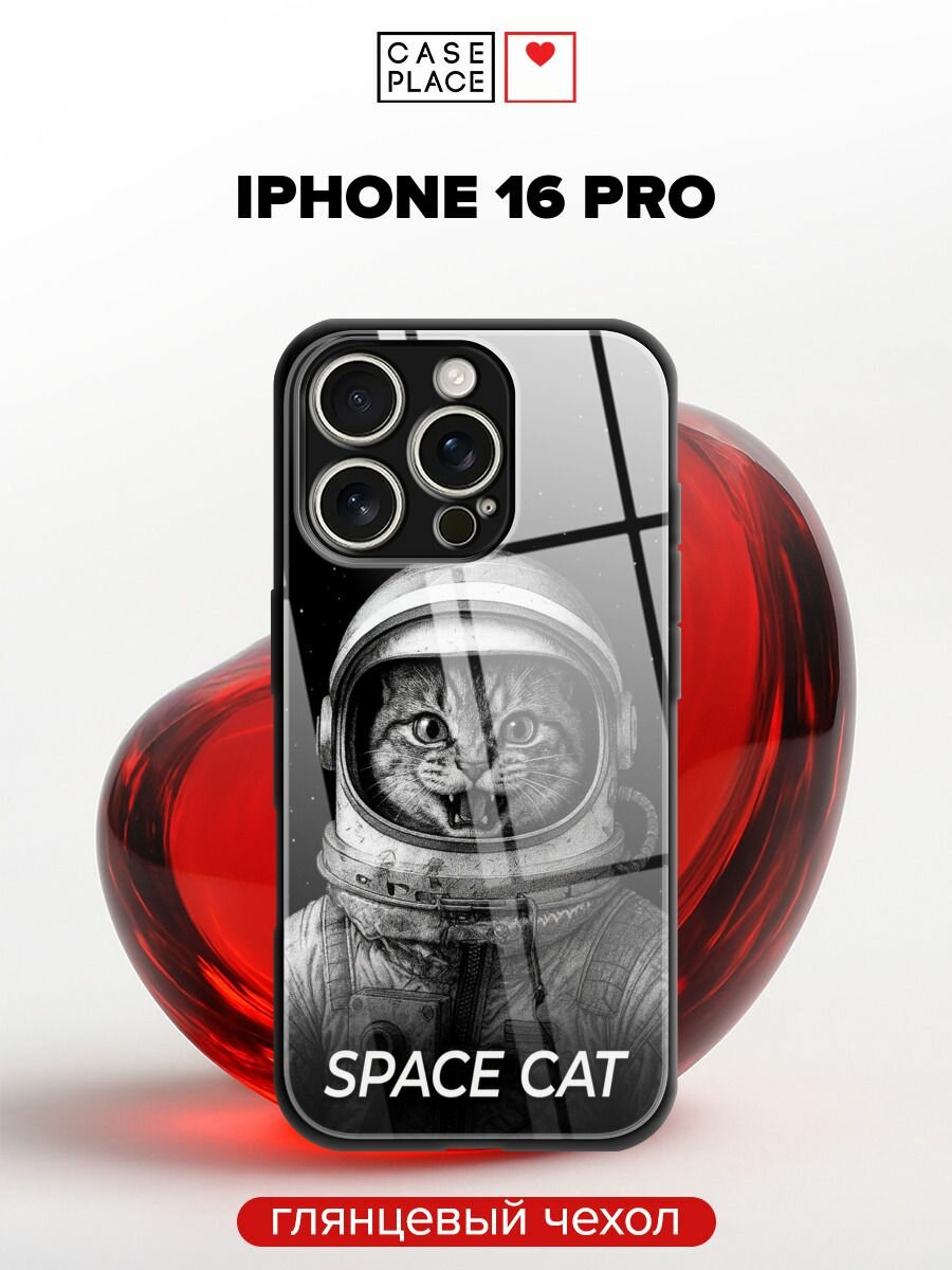 Чехол на Apple iPhone 16 Pro / Айфон 16 Про с принтом "Space cat"