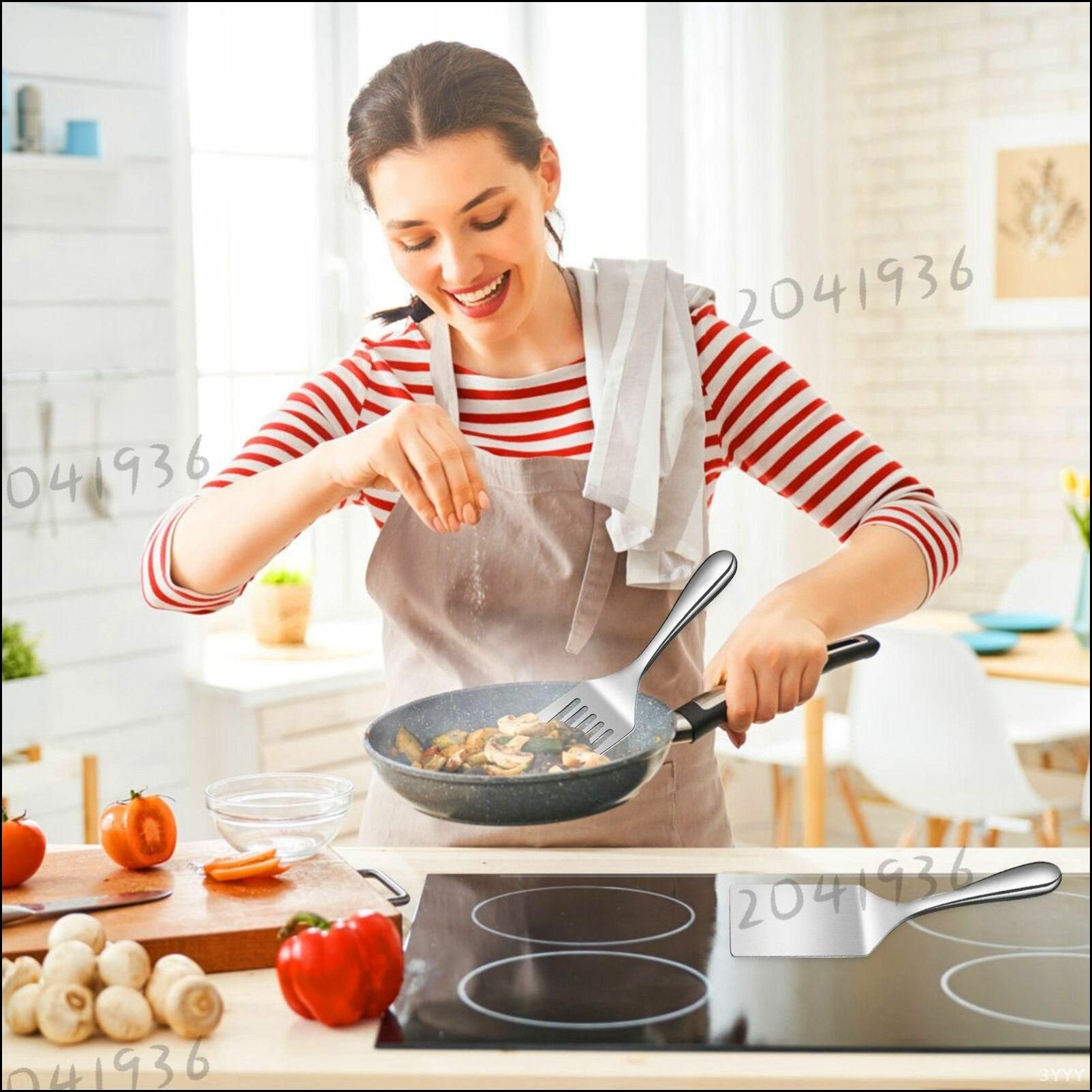 Эксклюзивный набор из двух серебряных кухонных лопаток из нержавеющей стали размером 25,3х6,5 см
