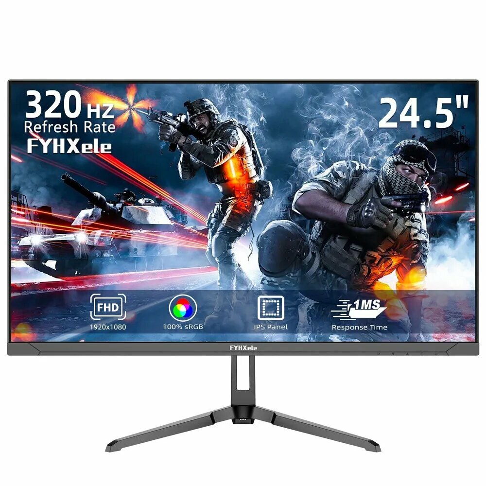 FYHXele 24.5" Монитор 1080P(FHD) 320HZ игровой монитор IPS 1MS RESPONSE 100%sRGB 16.7M цветов Free-sync HDMI/DP, черный