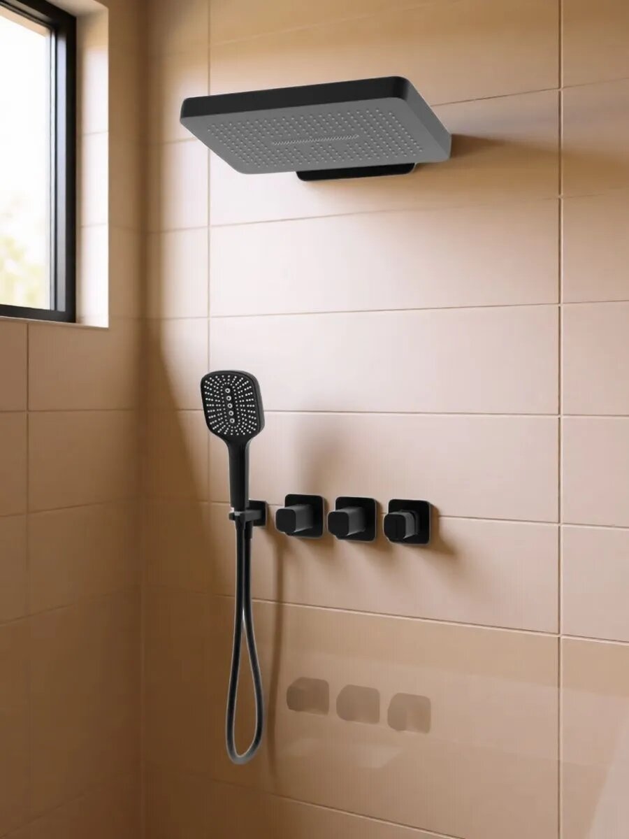 Встроенная душевая система с тремя функциями из латуни от бренда Ganzer GZ12168-C черный