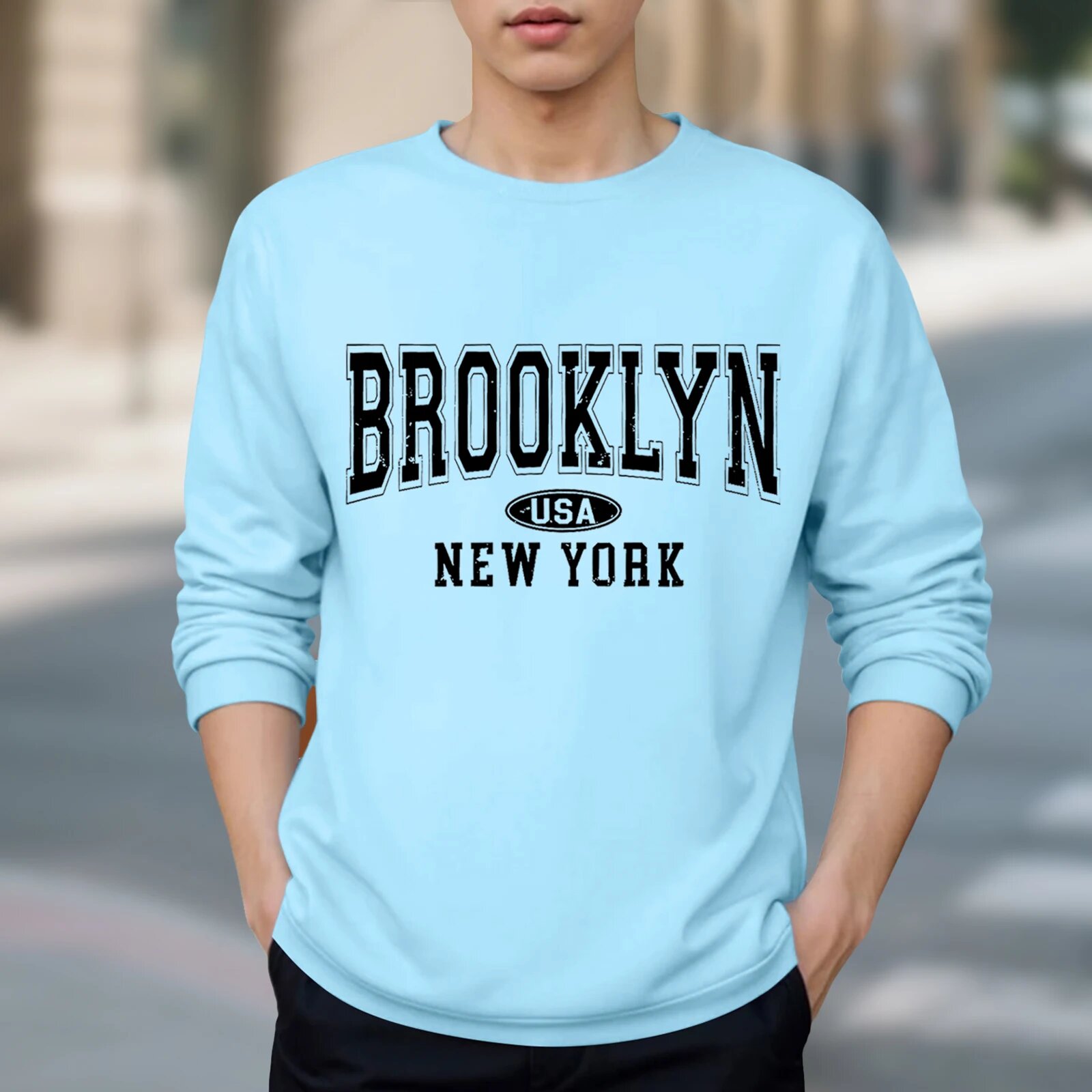 Мужская толстовка WHooHoo флисовая без капюшона XL, Голубой, Light Blue