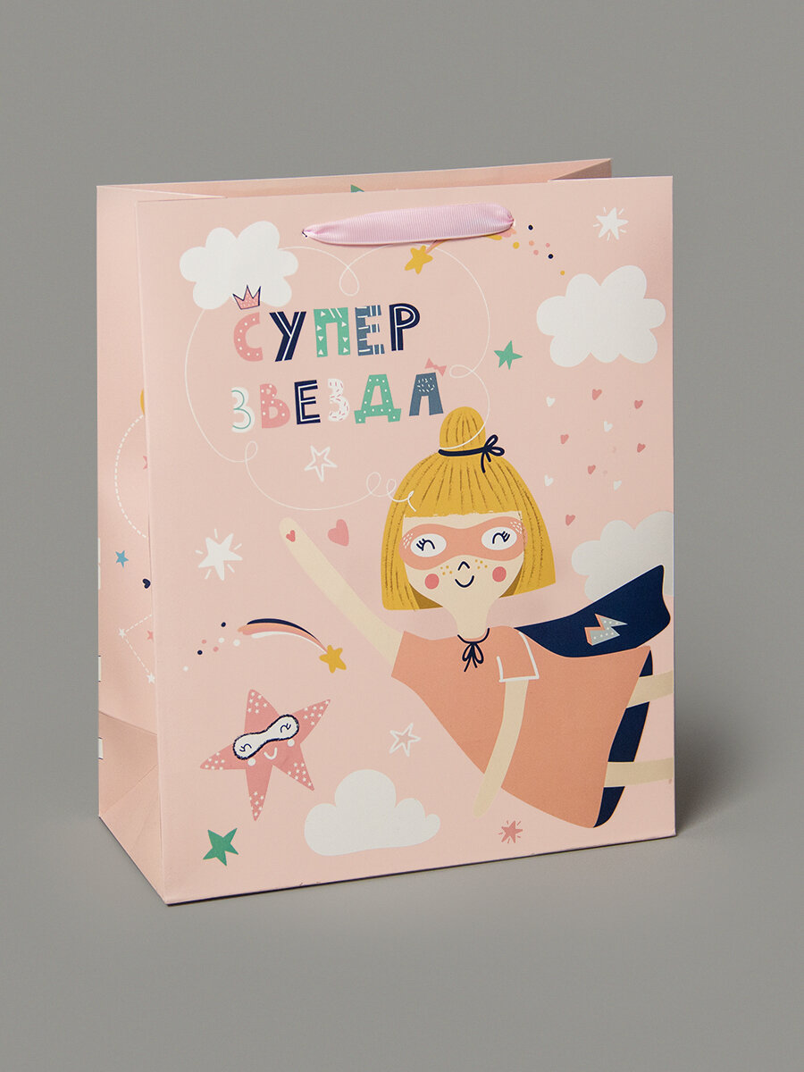 Пакет подарочный детский в школу, детский сад,26*32*12 см, 1 шт.