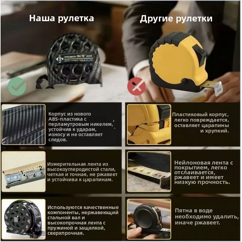 Рулетка, нержавеющая сталь, ударопрочная, с автоматическим ограничителем, метрическая, 5 м/25 мм