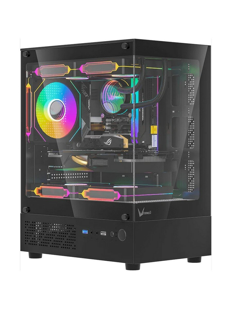 Корпус FORMULA (AEROCOOL) MiniTower Crystal Z1CM black (mATX, без БП, USB3.0+USB Type-C, 5х120mm ARGB) (Crystal Z1CM Black (F))