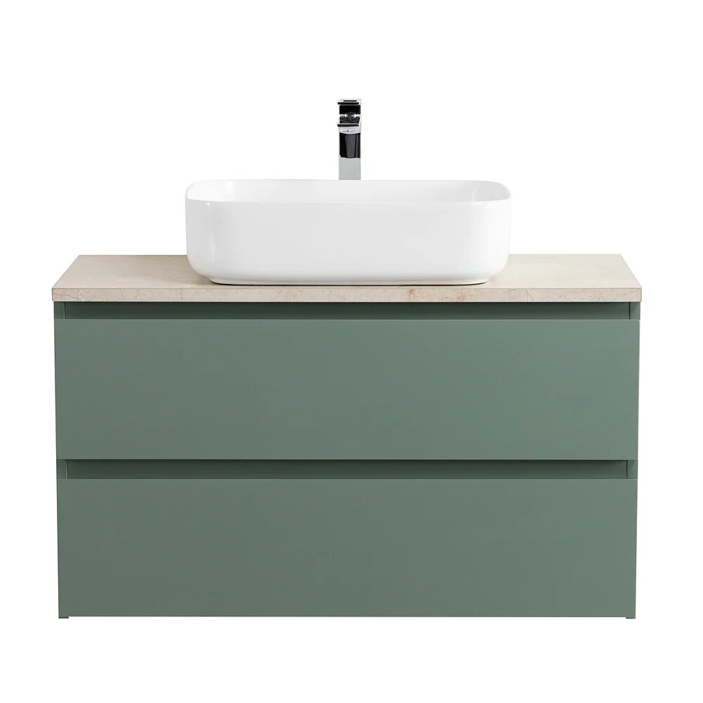 Тумба под раковину со столешницей BelBagno Kraft 80 подвесная, зеленая, матовая, из МДФ, тумба для ванной, с ящиками