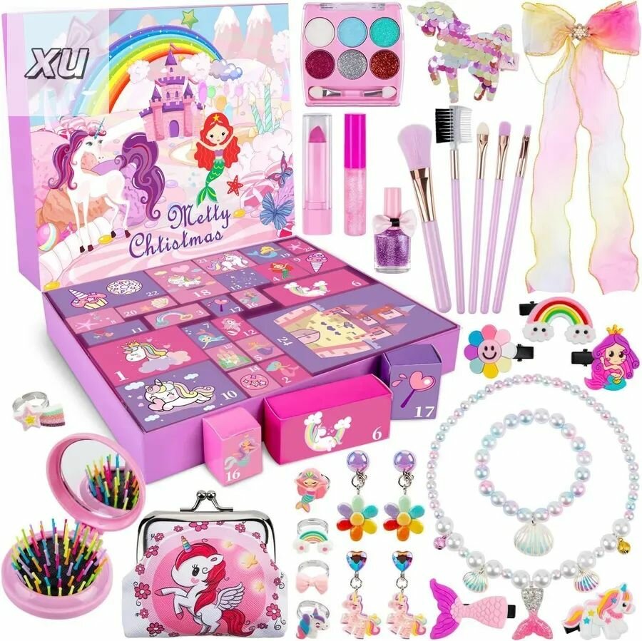 Подарочный игровой набор, адвент - календарь косметики бижутерии и аксессуаров для девочки