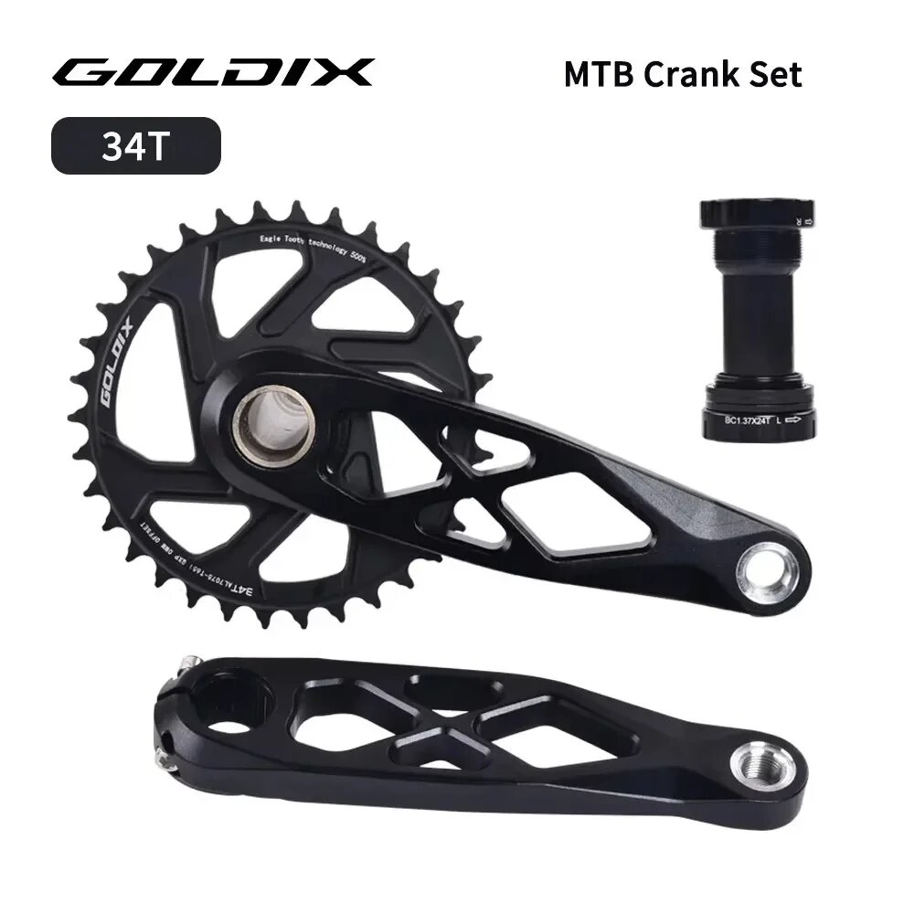 GOLDIX шатуны для горного велосипеда алюминиевые 165/170/175 мм 165mm, Crank BB68 34T