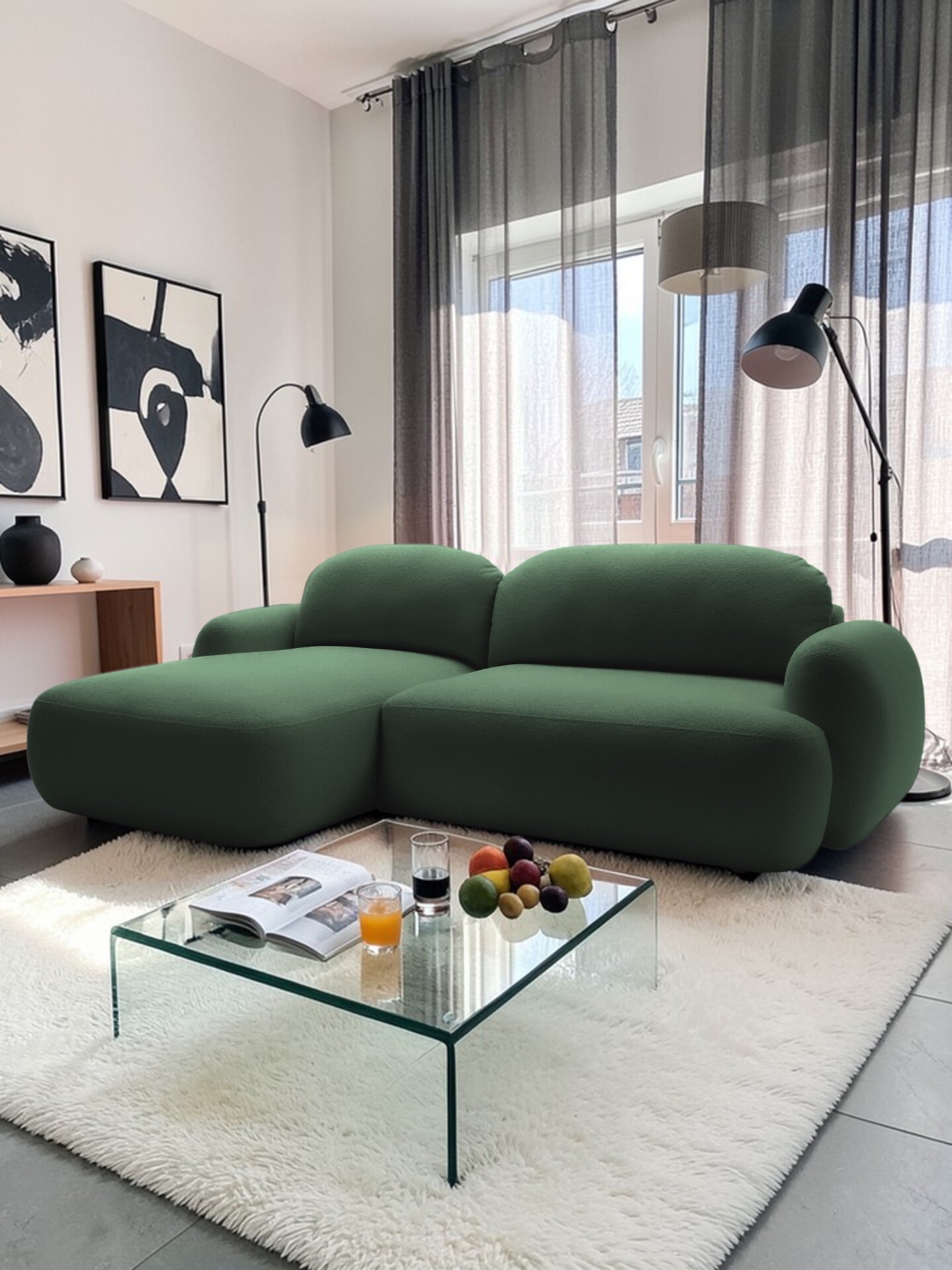 Диван Оклай Andria Delta 21 NEW 245x162x80 см, зеленый Велюр Антивандал, еврокнижка GOODFORM