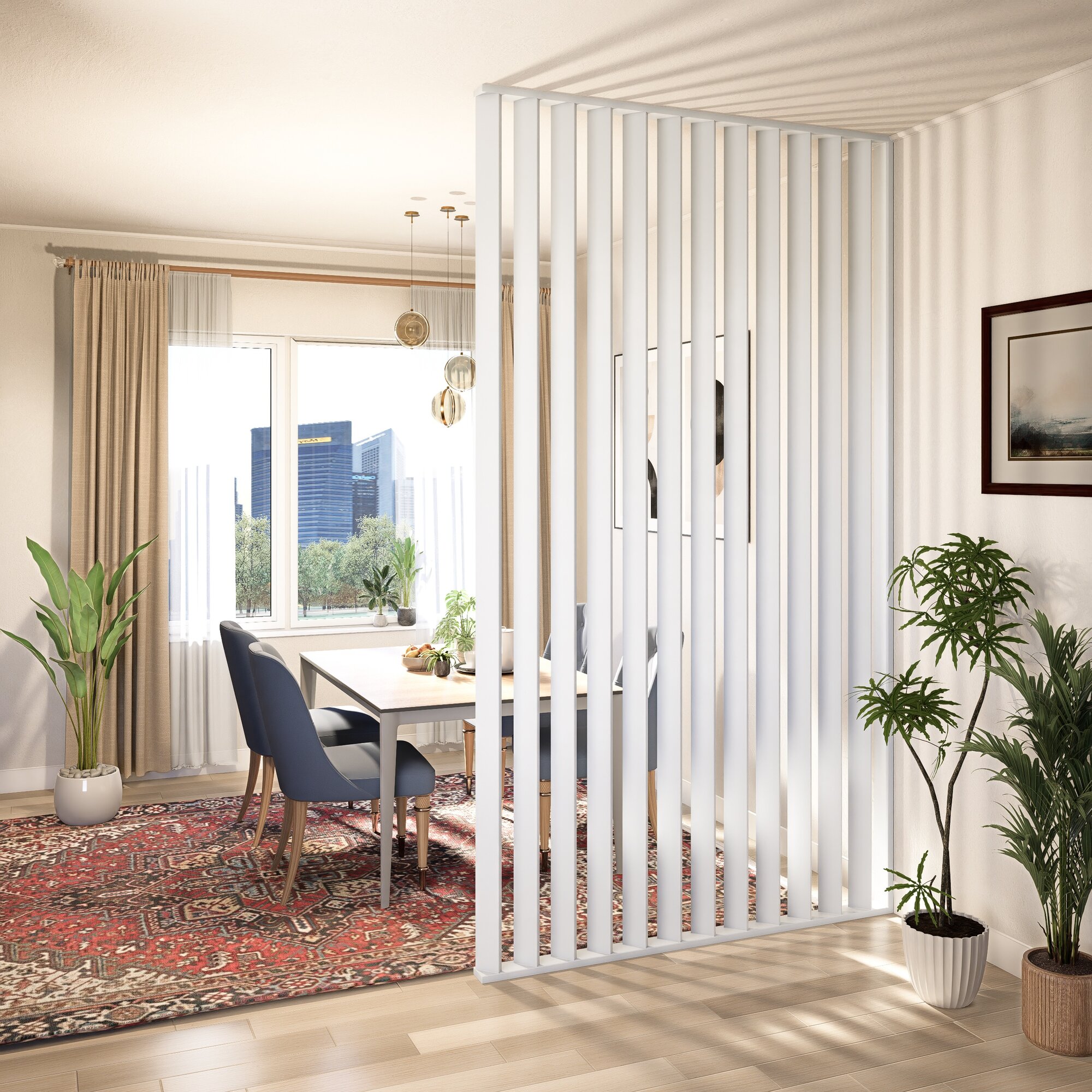 Реечная перегородка для зонирования пространства 1558 мм, Белый