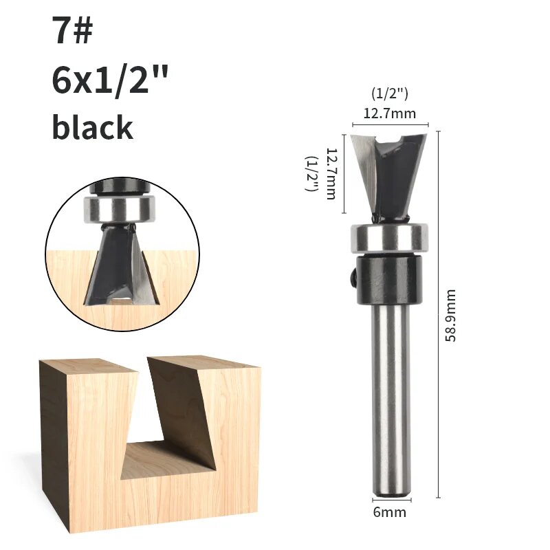 Твердосплавные фрезы "ласточкин хвост" 6 мм 6,35 мм 8 мм 6x12.7 Black