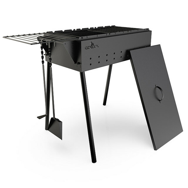 Мангал стационарный Praktika BLACK 67,5х49,7х70,6см сталь 2мм с откидными решетками и крышкой