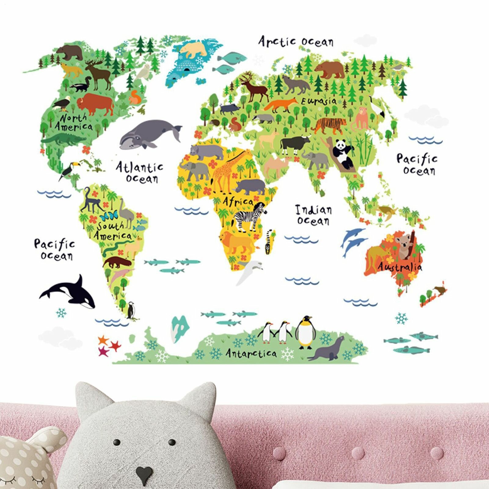 Карта мира животных для детей, наклейка с картой