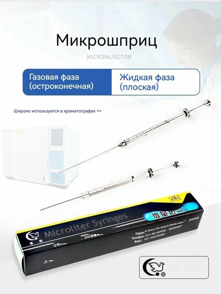 Игла для микроинъекций хроматографа, Плоская головка,10 микролитров,1 шт