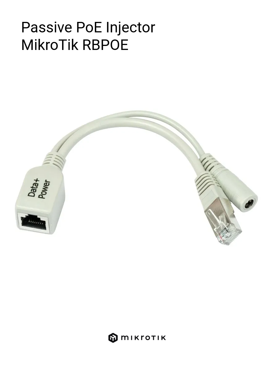 PoE инжектор Ethernet Mikrotik RBPOE 100 M серый, RJ-45 (PoE+DATA)