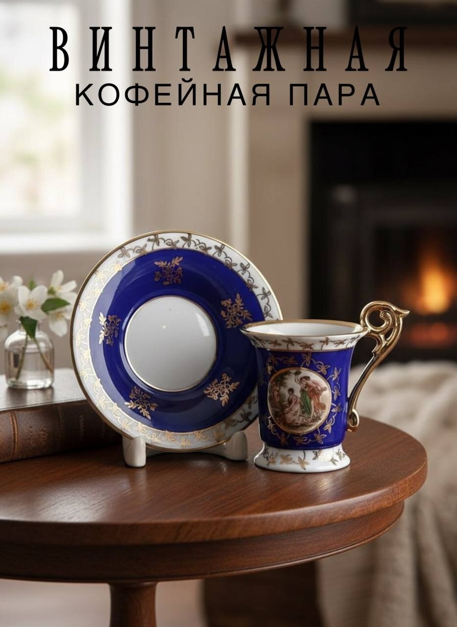 Винтажная кофейная пара "Мадонна". Фарфор SEP. ГДР, 1970-е.