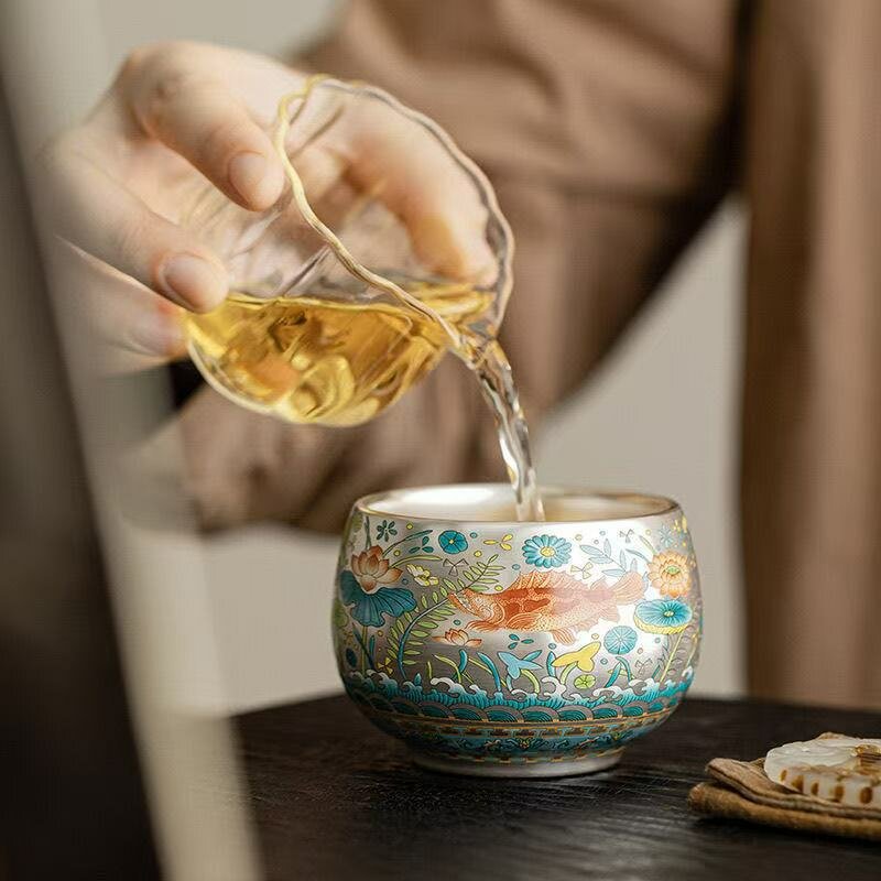 Посеребренная чашка мастера, керамическая чайная чашка, эмалированная чайная чаша большого объема, одиночная чайная чашка, чашка для воды.