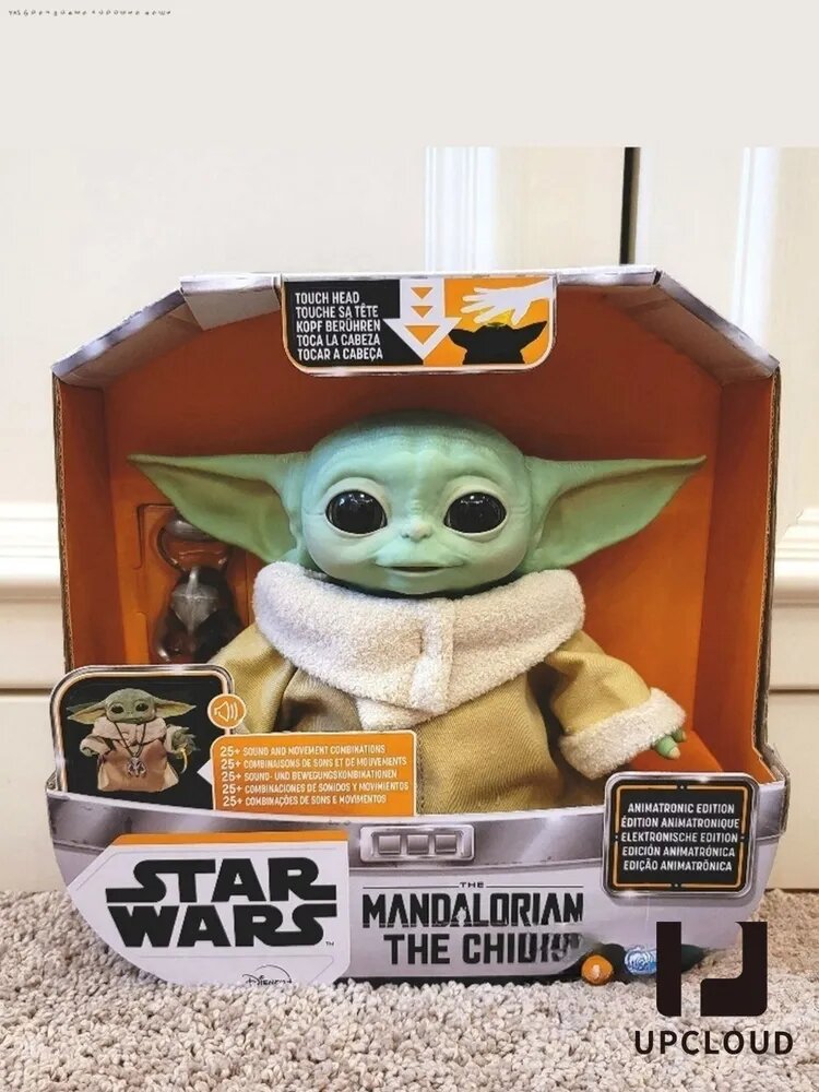 Мягкая интерактивная игрушка Беби Йода (Baby Yoda) из Звездных войн, высота 18 см, с эффектами звука и света — фото 1