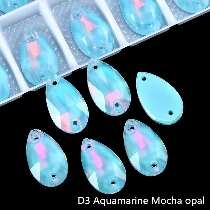 Стразы OLeeya капля Aquamarine Moc-opal 24 шт