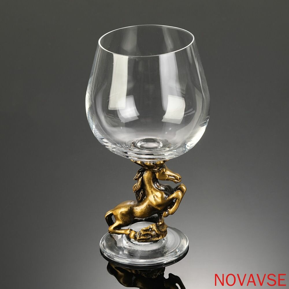 Бокал подарочный для коньяка и бренди "Лев", 310 мл, без коробки, ручная работа с точным художественным литьем из латуни, в подарок для друга, мужа, руководителя на день рождения