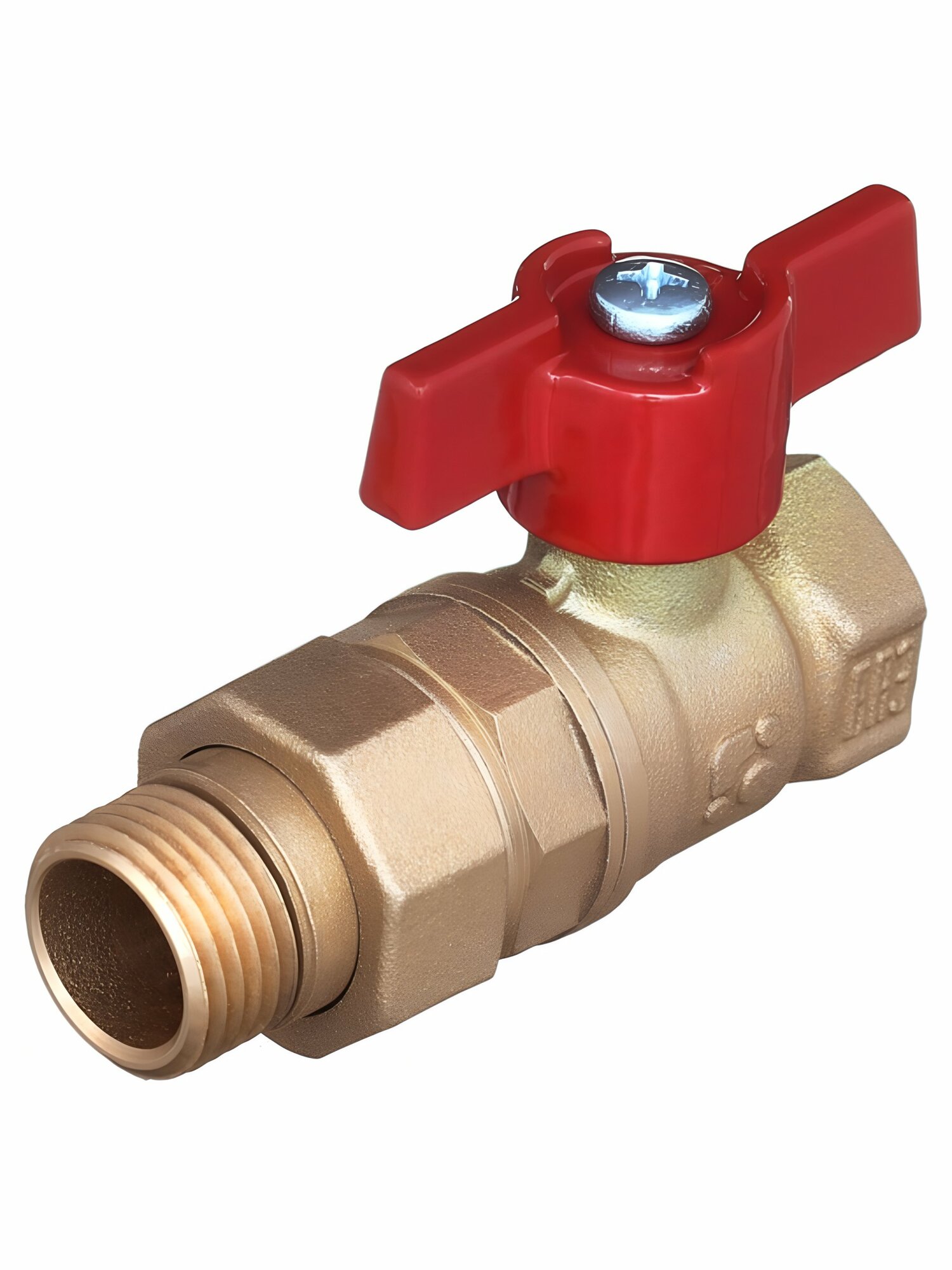 Кран для воды 1" с американкой, ручка-бабочка, БАЗ, золотой