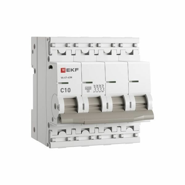 Выключатель автоматический модульный 4п C 10А 6кА ВА 47-63N PROxima, EKF M636410C (1 шт.)