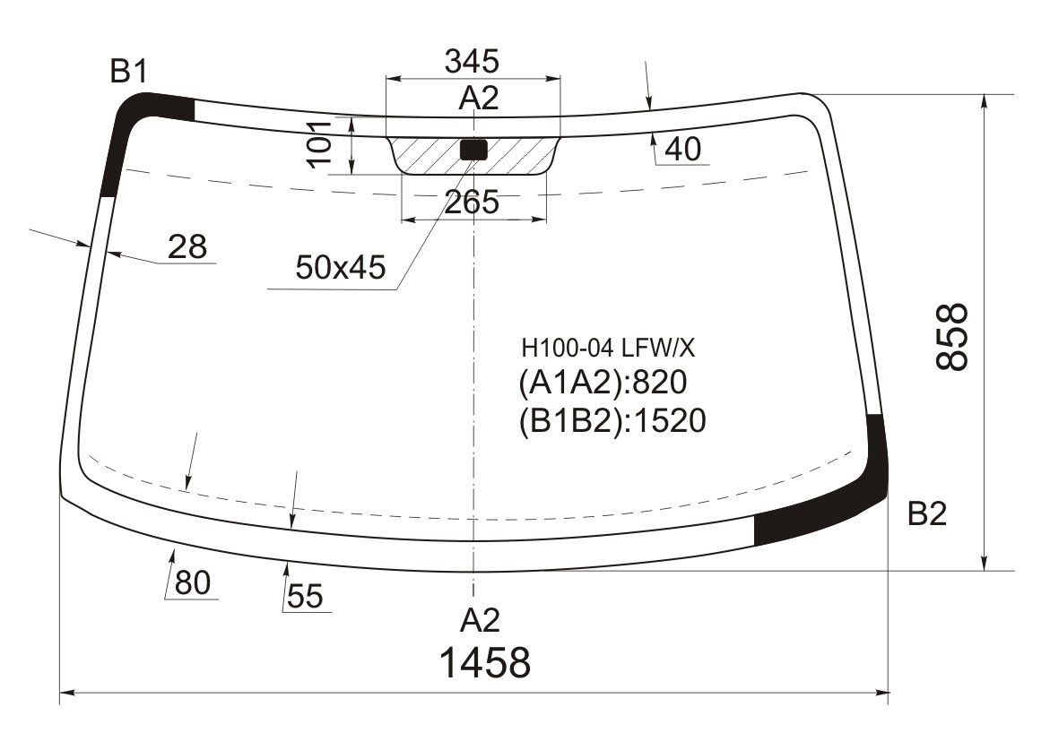 Стекло лобовое в клей HYUNDAI Porter/H100 04-