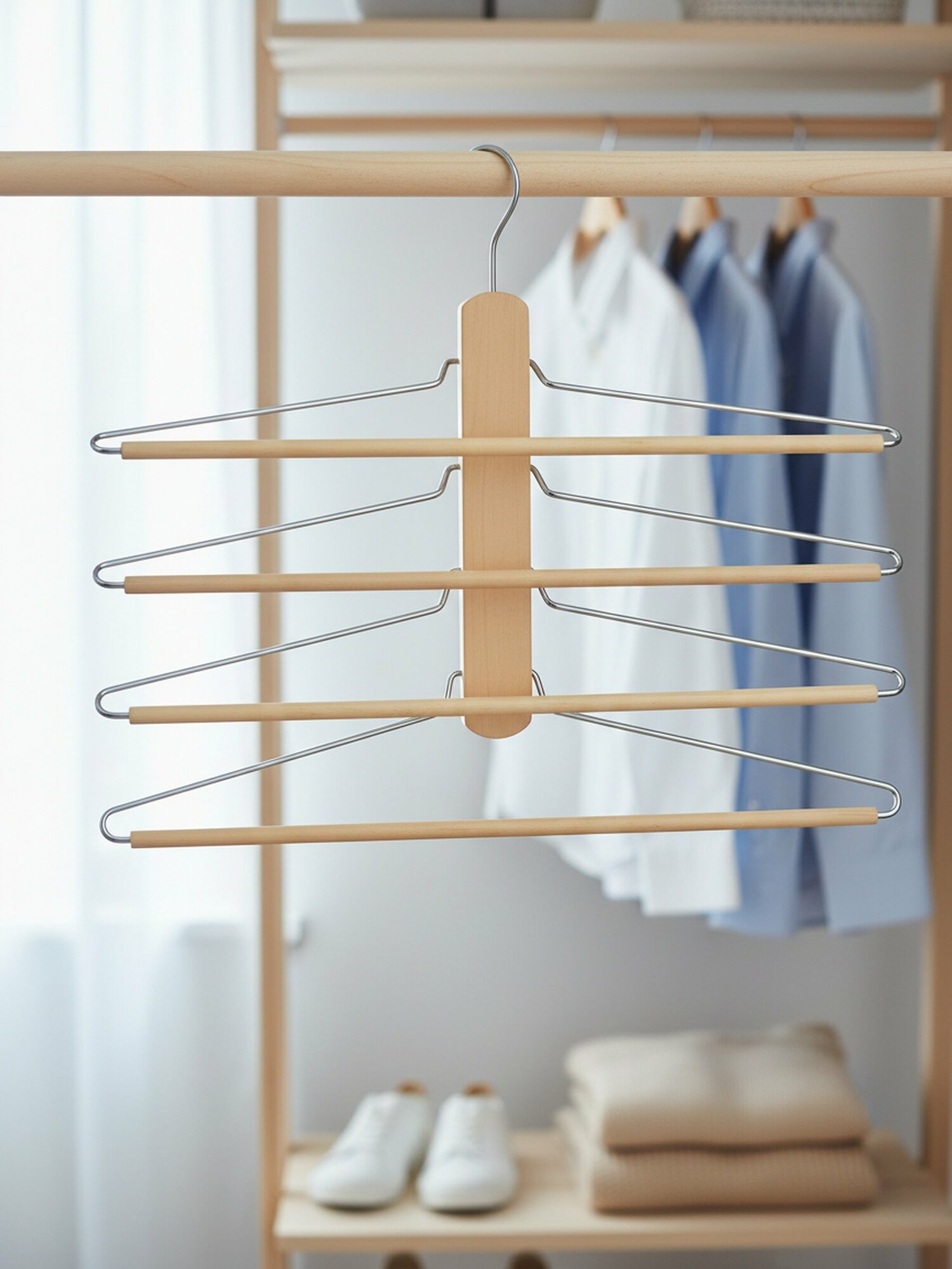 Вешалка-плечики Рыжий кот 311334, деревянная многоуровневая для одежды, 4 яруса, 40.5 см, бежевая, набор из 4 штук.