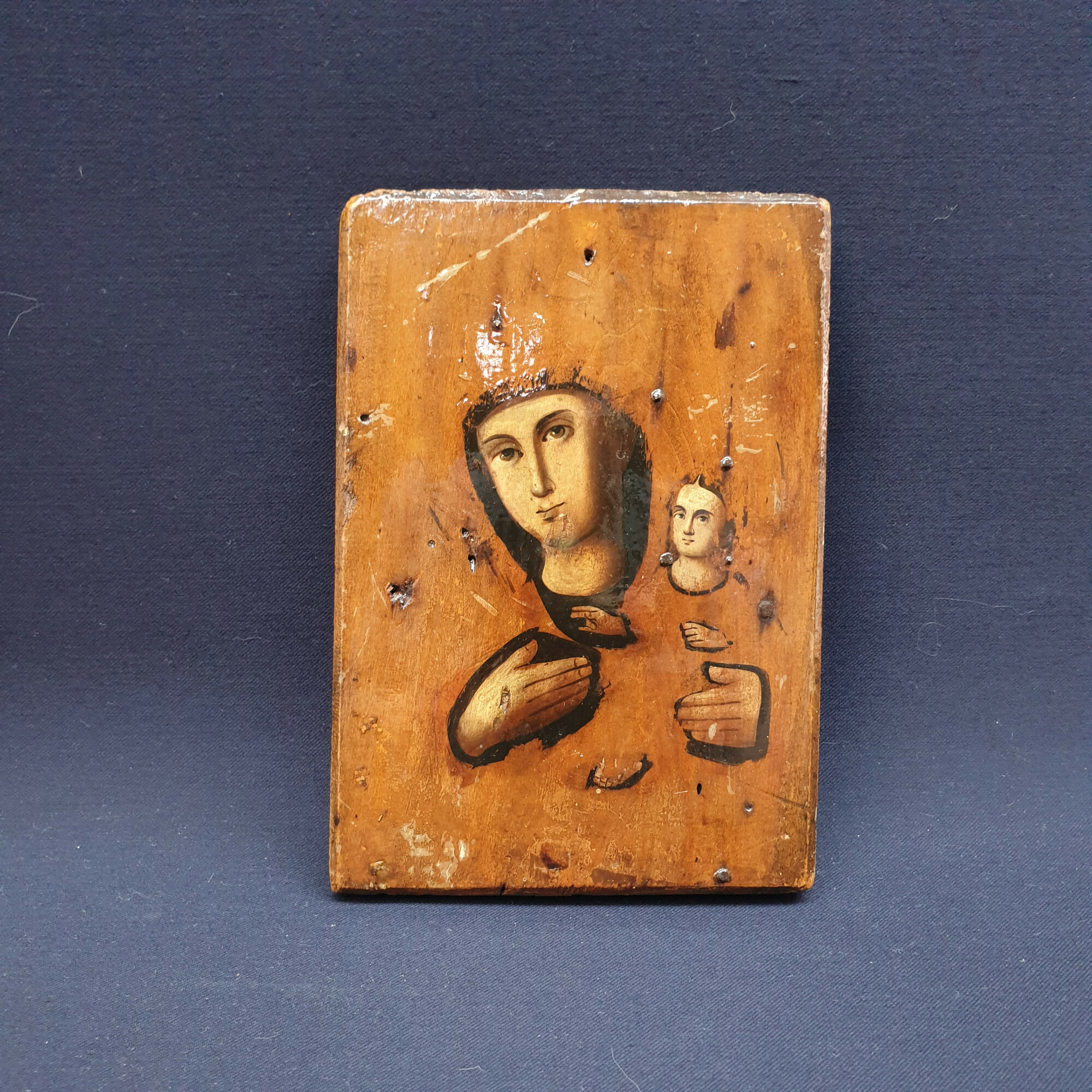Винтажная икона СССР. Божья Матерь с младенцем на деревянной доске, настенное изображение