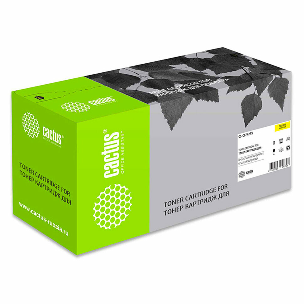 Картридж лазерный CACTUS (CS-CE742A) для HP LaserJet CP5225/5225N, желтый, ресурс 7300 страниц, 362314