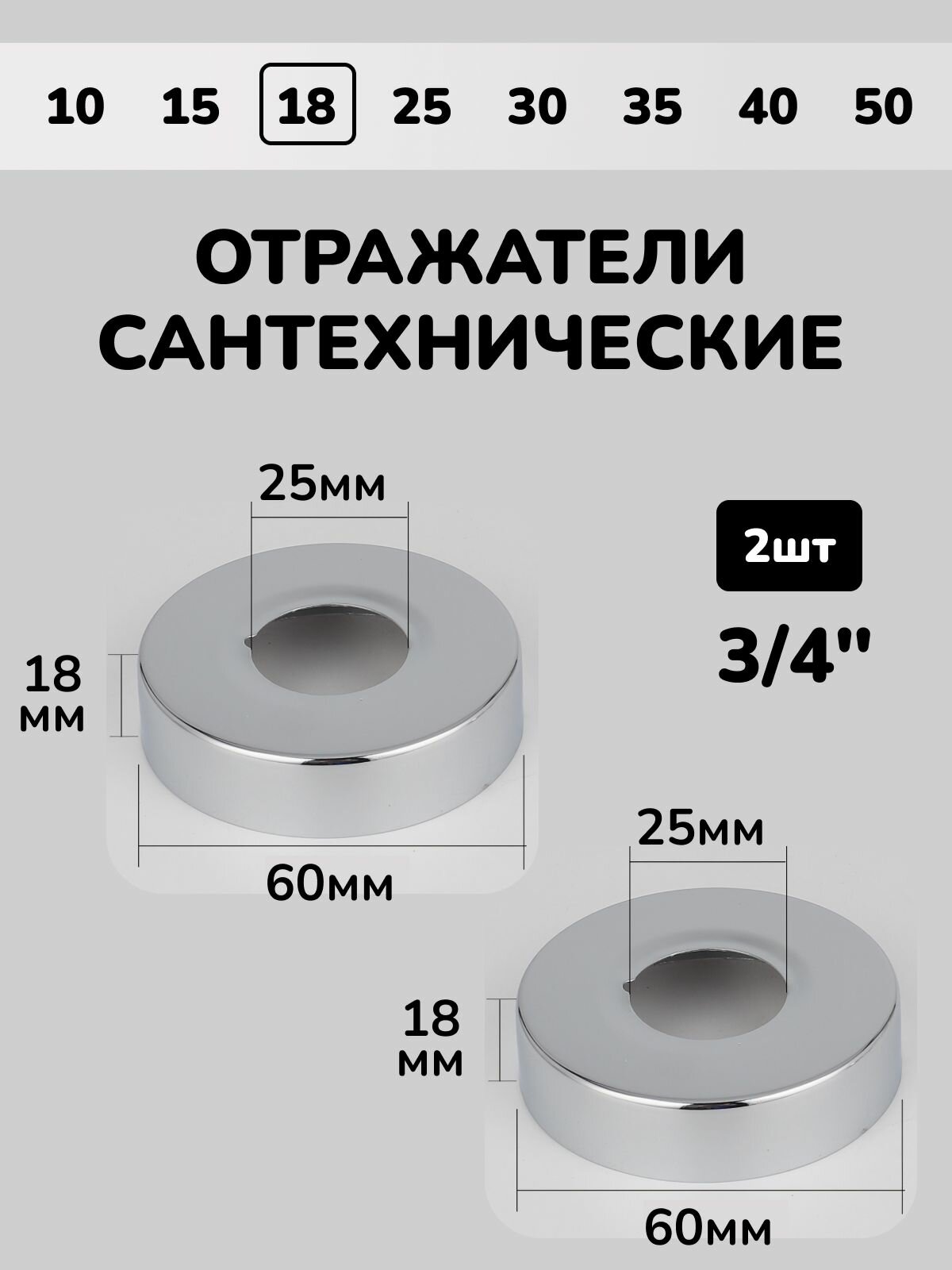 Отражатель для смесителя и полотенцесушителя сантехнический хром круглый глубокий 3/4, 2шт. отражатель для смесителя хром круглый глубокий 3/4 сантехнический отражатель