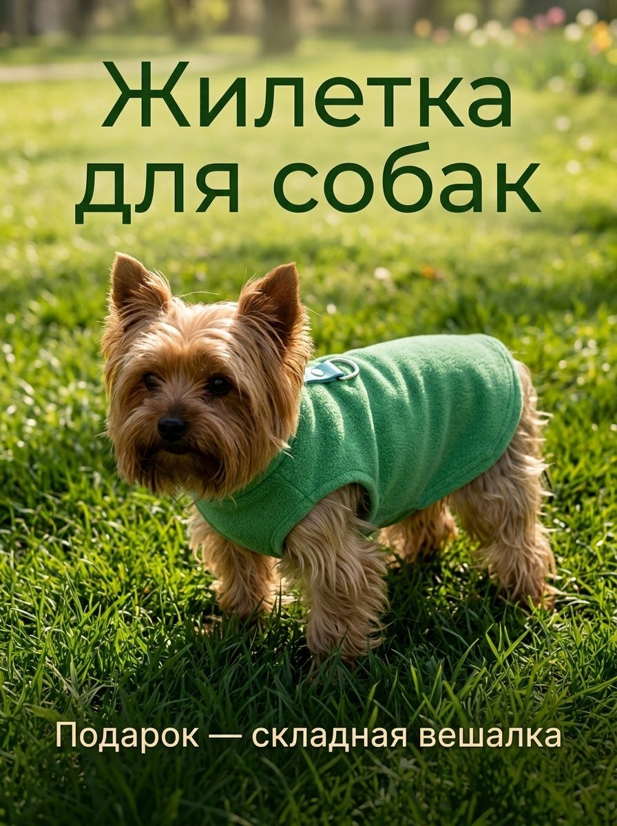 Зеленая жилетка (флис) для собак мелких и средних пород