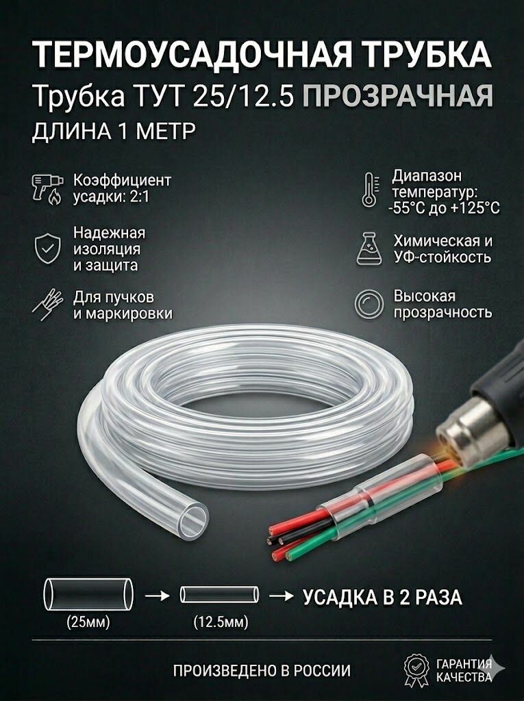 Термоусадка трубка ТУТ 25/12,5 прозрачная 1м