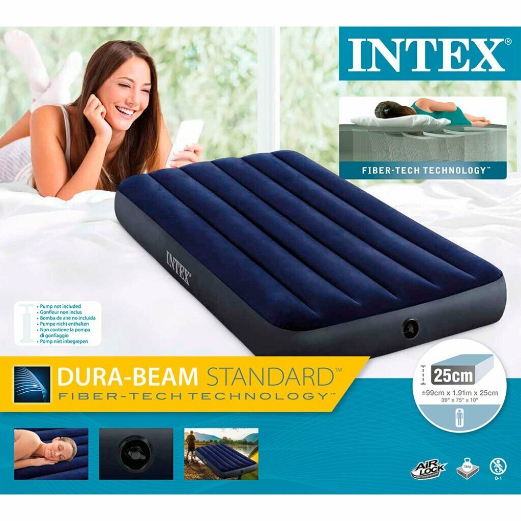 Матрас надувной Twin Classic Downy Bed Intex, 64757, 191х99х25 см, без насоса, флокированный, 136 кг