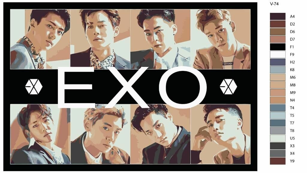 Картина по номерам V-74 "K-pop EXO. Участники группы" 80x120