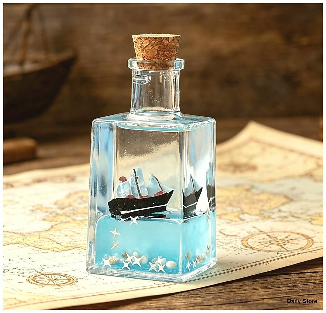 Подарочная игрушка, Кораблик в бутылке с жидкостью 1 шт. / Бутылка с кораблем внутри