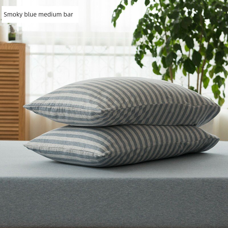 MUJI Тонкий хлопковый чехол для подушки 48x74см одиночный, темно-синяя средняя полоска