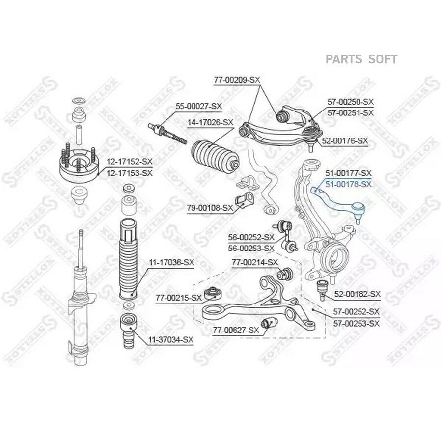 Наконечник рулевой правы Honda Accord all 08> от официального дистрибьютора, STELLOX, артикул 5100178SX